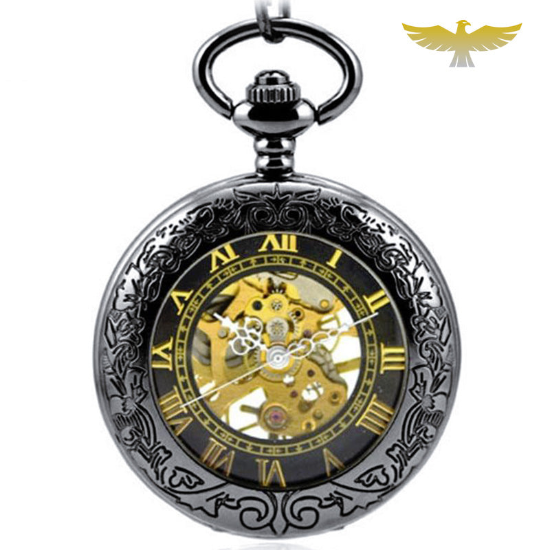 Montre à gousset mécanique noire transparente