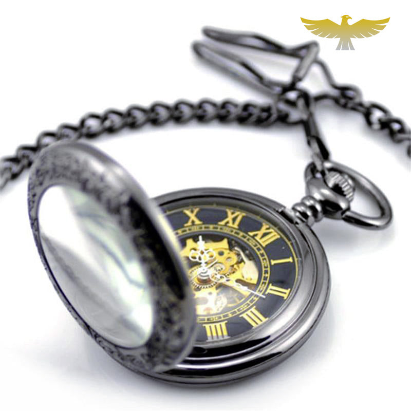 Montre à gousset mécanique noire transparente