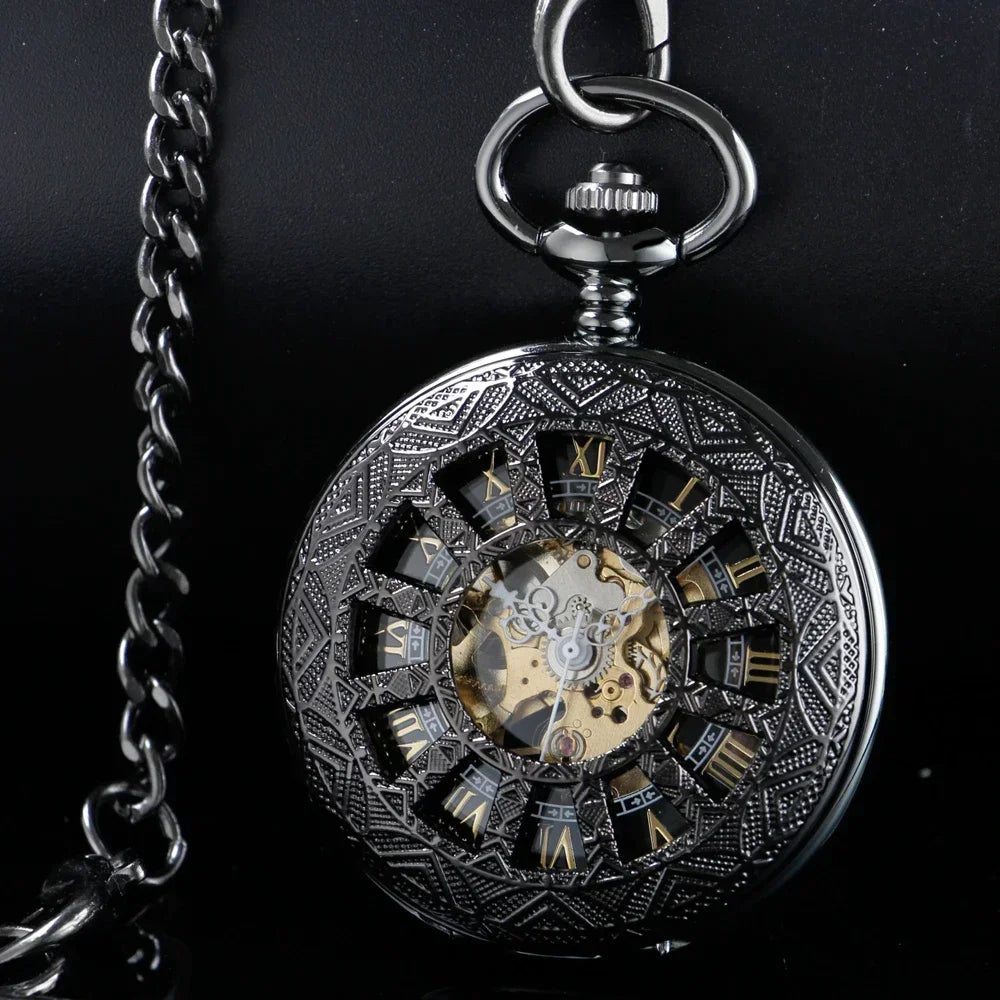 Montre à Gousset Mécanique Demi‑Chasseur Noire Squelette Vintage ...