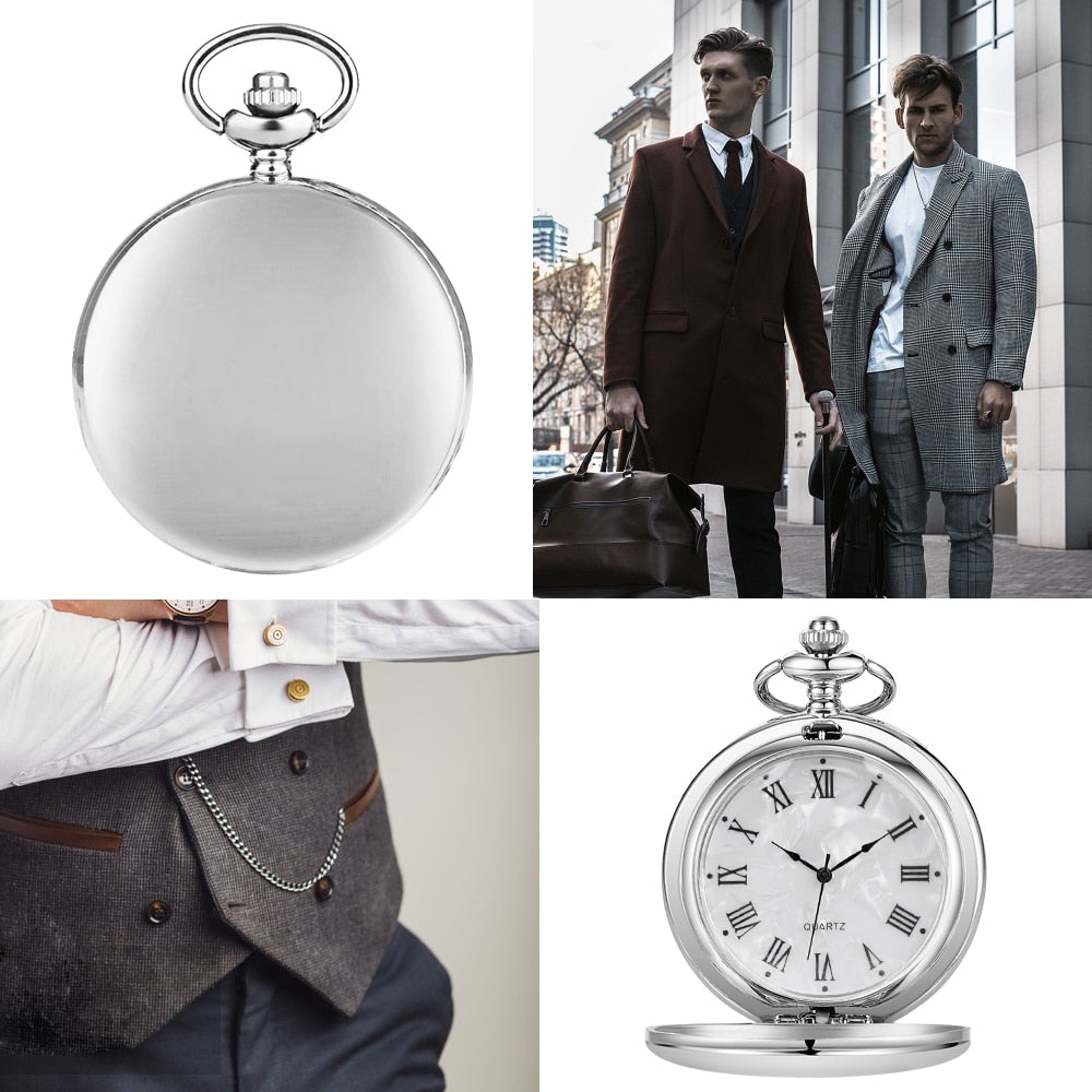 Montre à Gousset Quartz Chasseur Argent Style Rétro | Garantie 2 ans