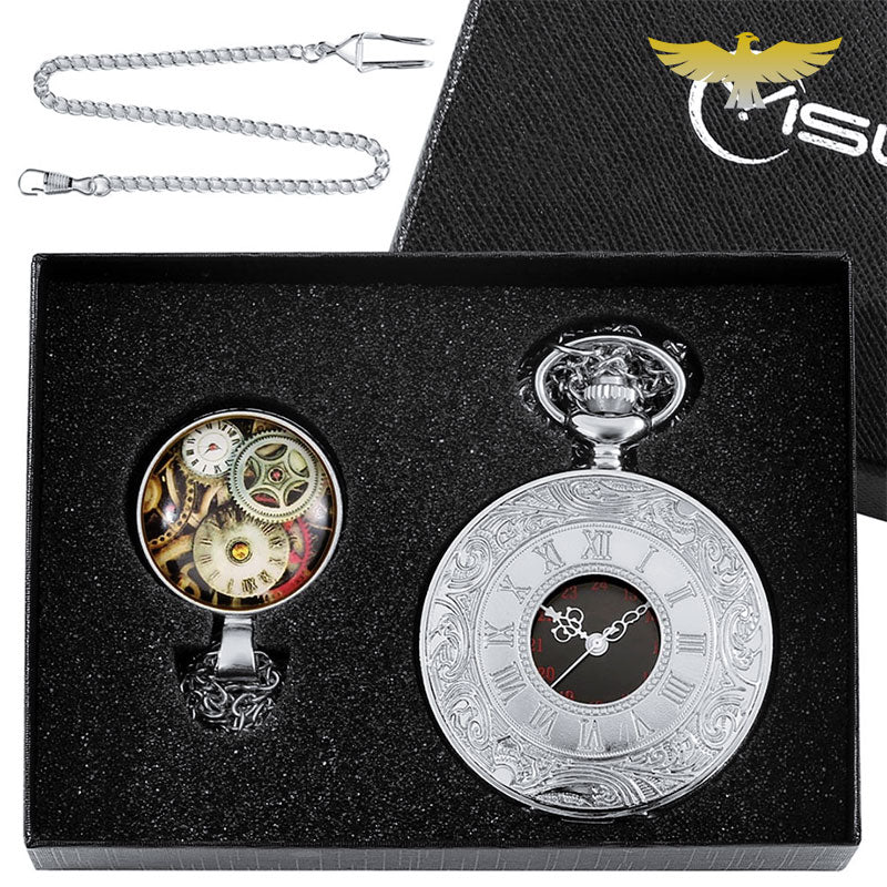 Montre à Gousset Demi-Chasseur Quartz Steampunk – Coffret | Garantie 2 ans